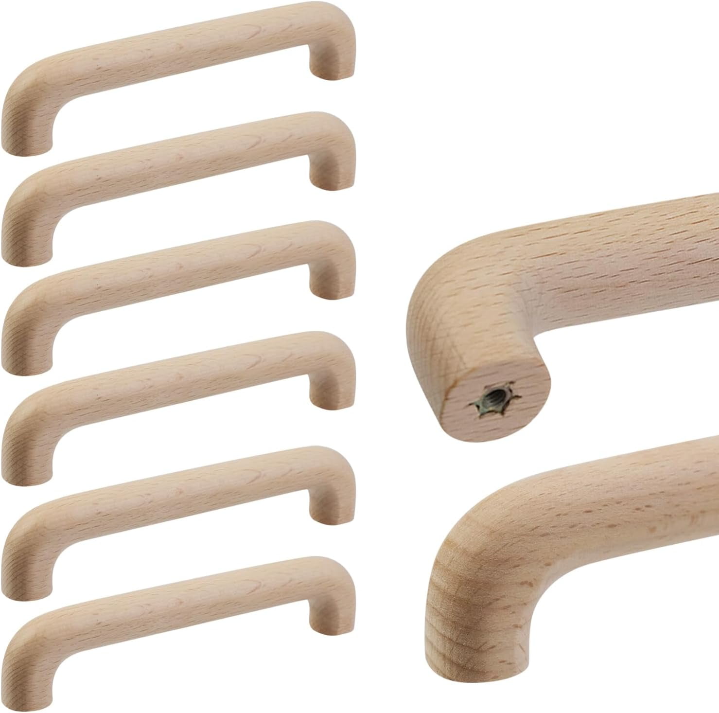ZAZAIKS 6Pcs Round-Arched Bridge Unfinished Beech Wood Solid Furniture Pulls Handles,Unpainted ...