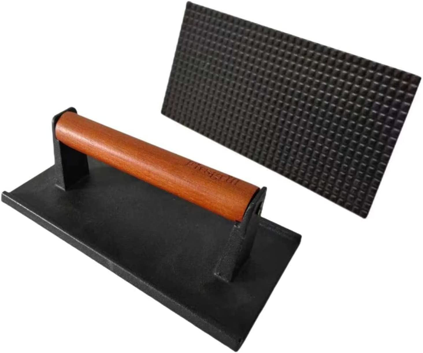 ZAZAIKS Cast Iron Grill Presses with Wood Handle (Round & Rectangle w ...