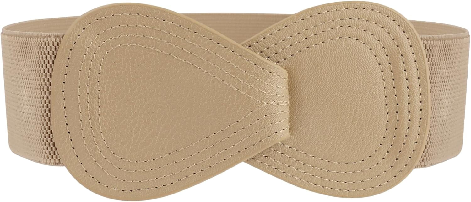 ZAZAIKS Interlock Buckle 8-shaped Faux Leather Elastic Belt Cinch ...