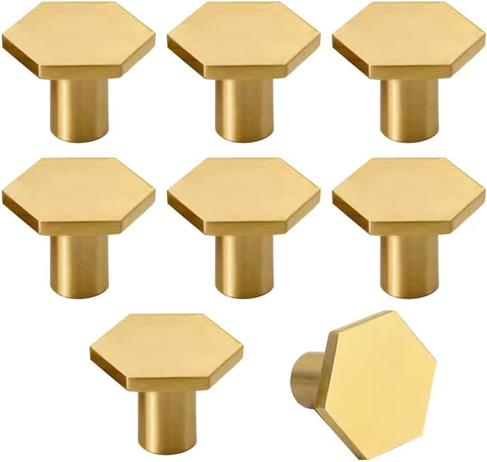 ZAZAIKS Solid Brass Cabint Knobs Hexagon Gold Dresser Drawer Pulls Handles for Dresser Drawers ...