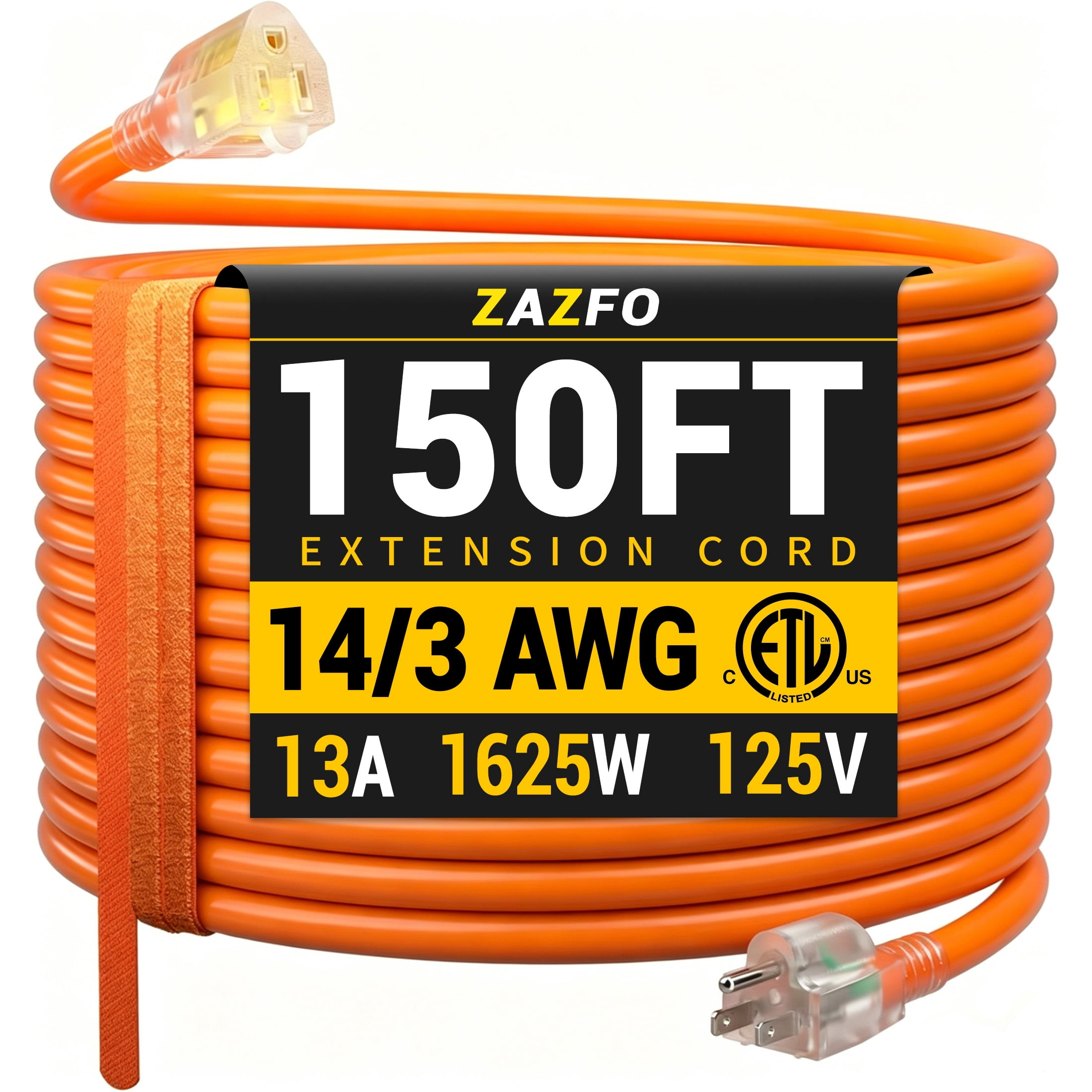 ZAZFO 150ft Outdoor Extension Cord,14/3 Gauge Heavy Duty 3 Prong ...