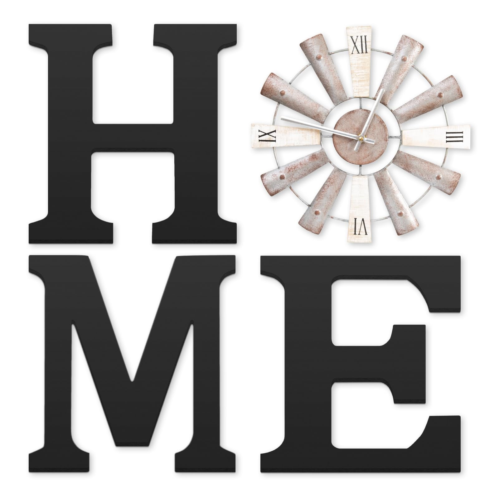 ZAZIWZ Farmhouse Home Signs with Windmill Clock Wall Decor Rustic Home ...
