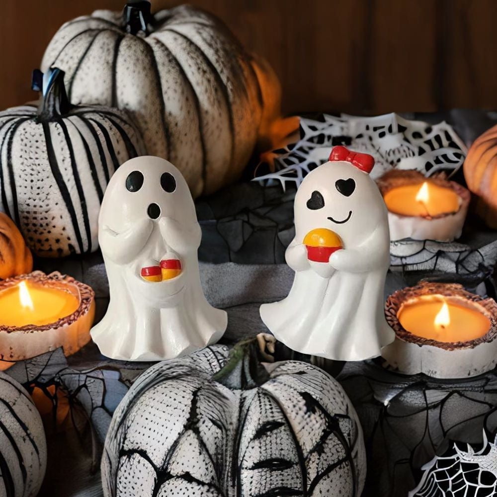 ZAZNIWO Cute Resin Ghost Statue - Spooky Halloween Decor Set, Q-Version ...