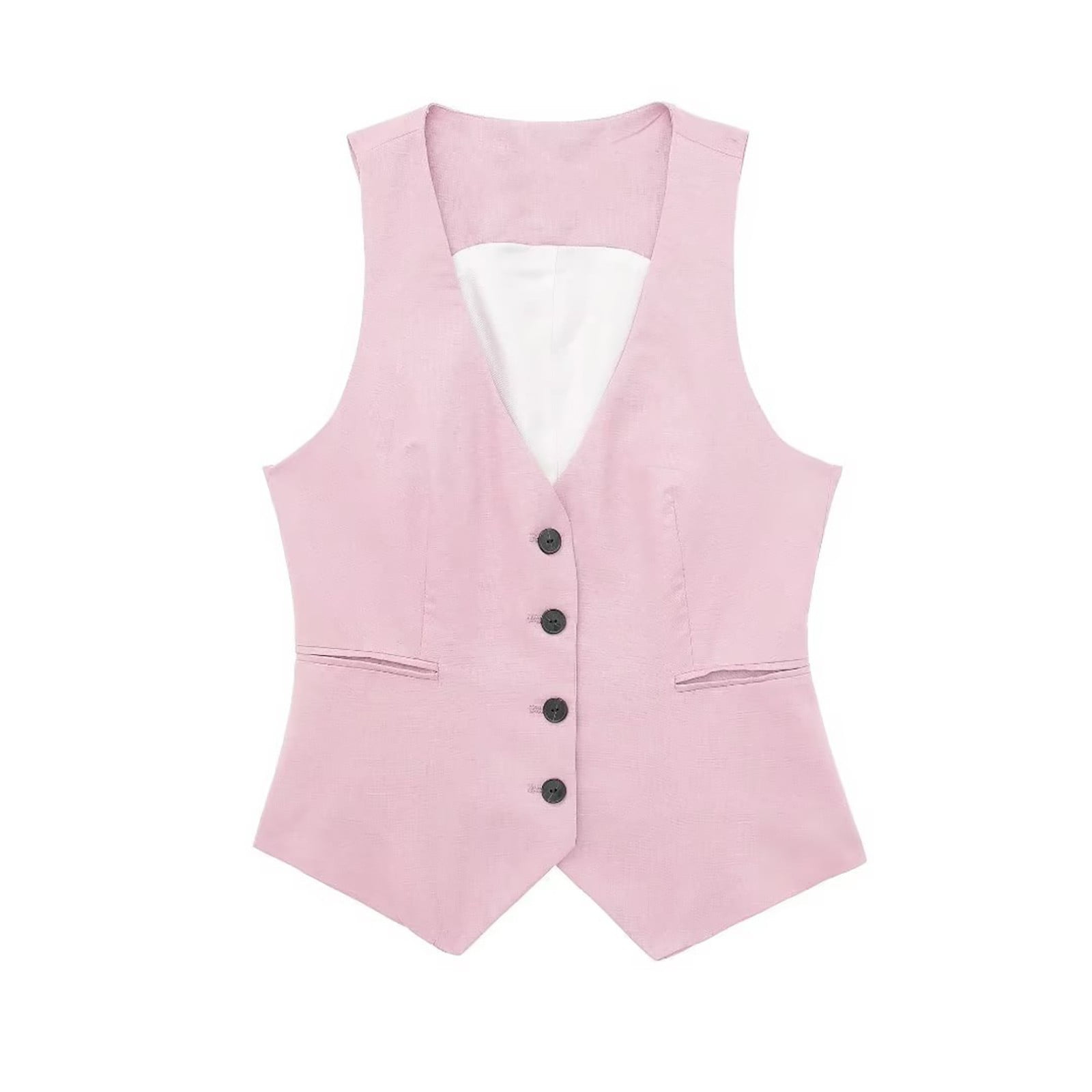 Zazyulz Women Linen Casual Vest Ladies Sleeveless V Neck Vests Single