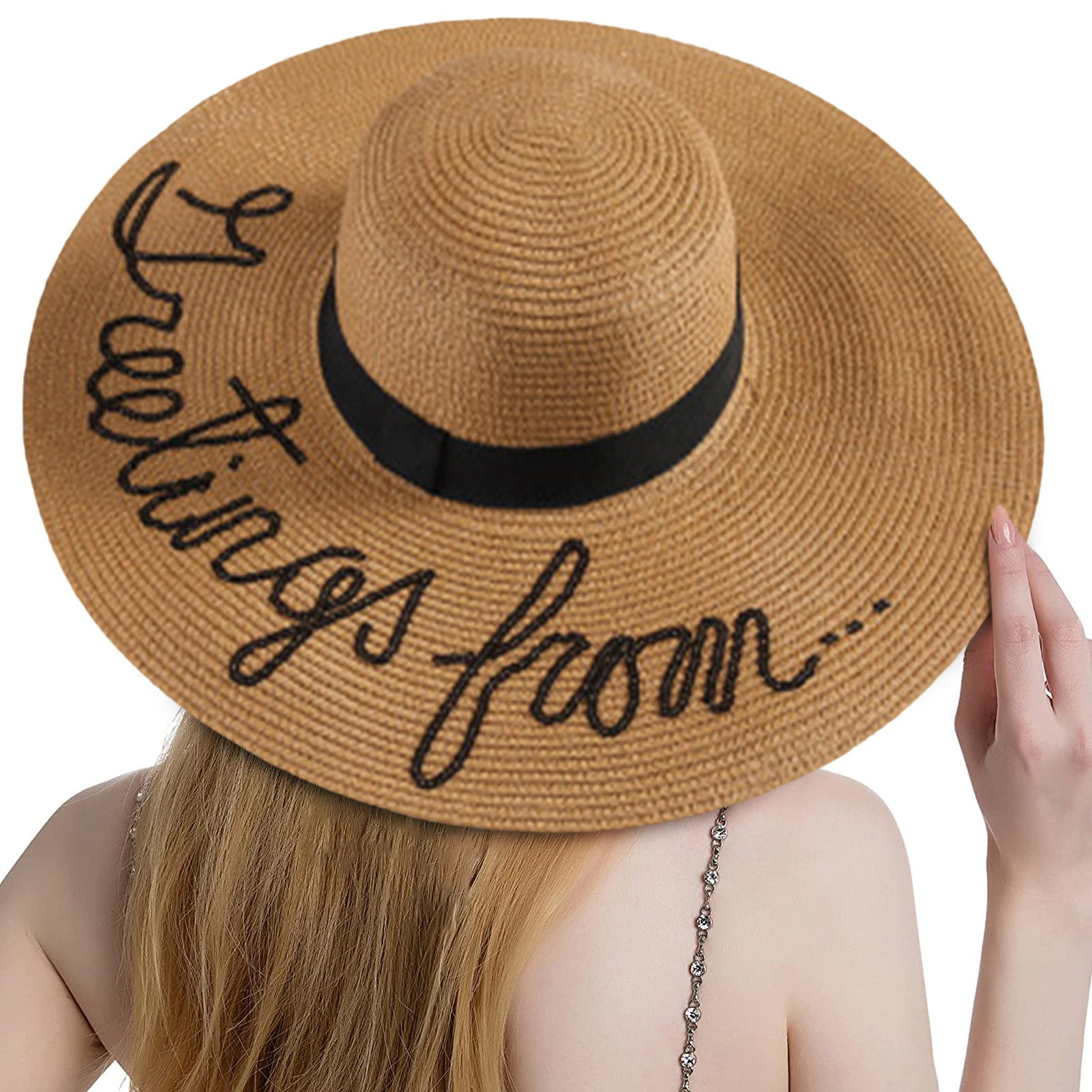 Zazyulz Women Summer Wide Straw Hat Beach Foldable Sun Hats Floppy Roll