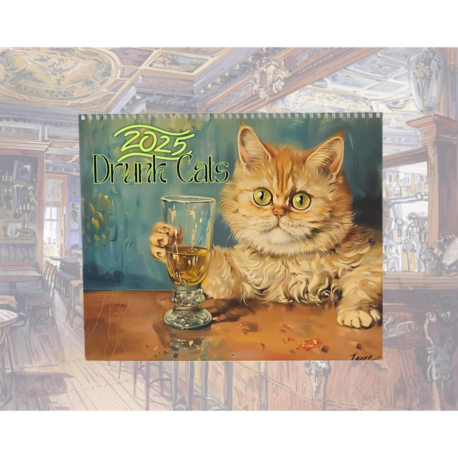 ZBFJINX 2025 Drunken Cat Calendar Full Page Thick And Sturdy Paper For ...