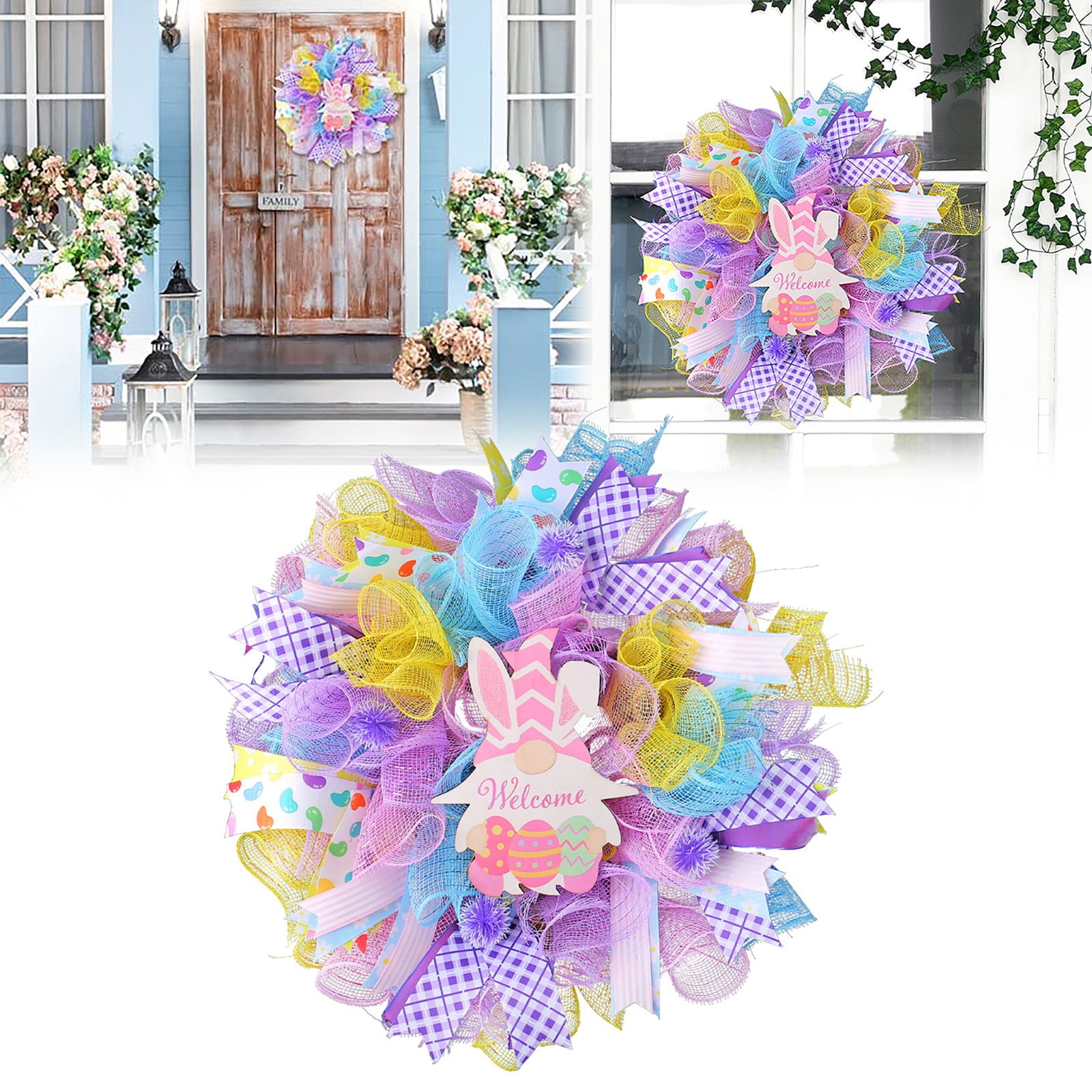 ZBFJINX Easter Dwarf Mesh Wreath Artificial Easter Gnome Door Hanging ...
