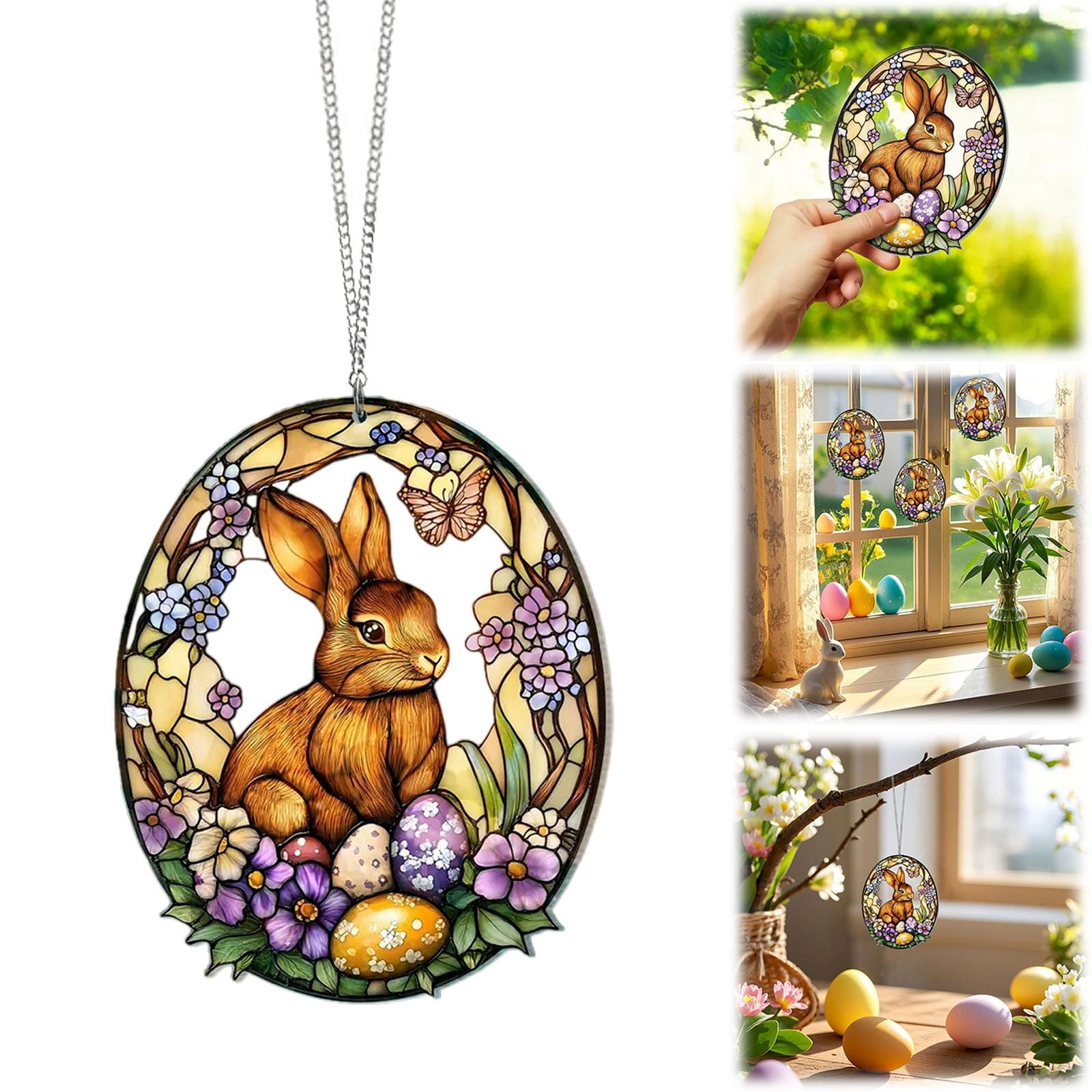 ZBFJINX Easter Window Easter Bunny Stanied Acrylic Easter Easter Eggs ...