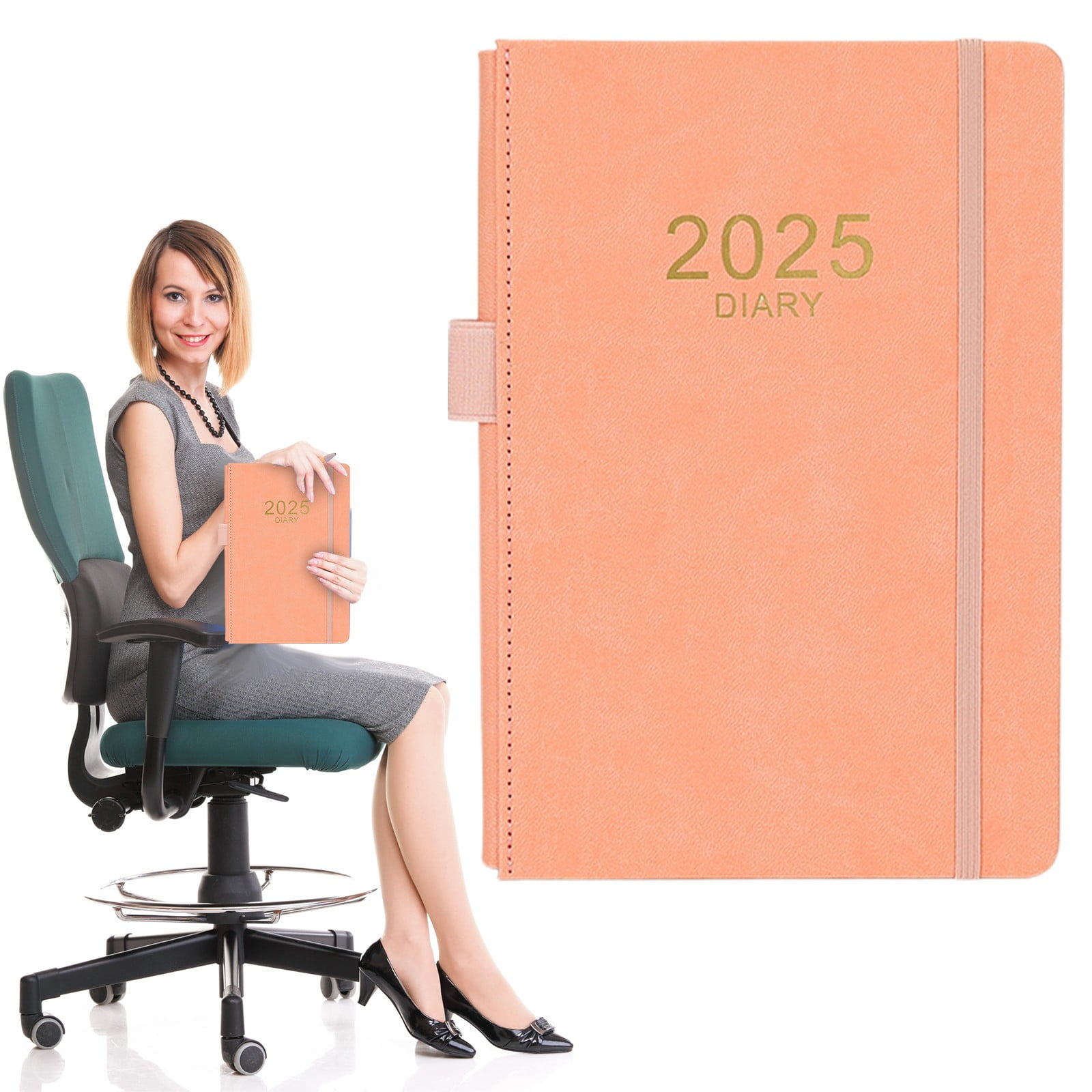 ZBFJINX English Planner A5 2025 Faux Leather Hardcover Ink Proof Paper ...