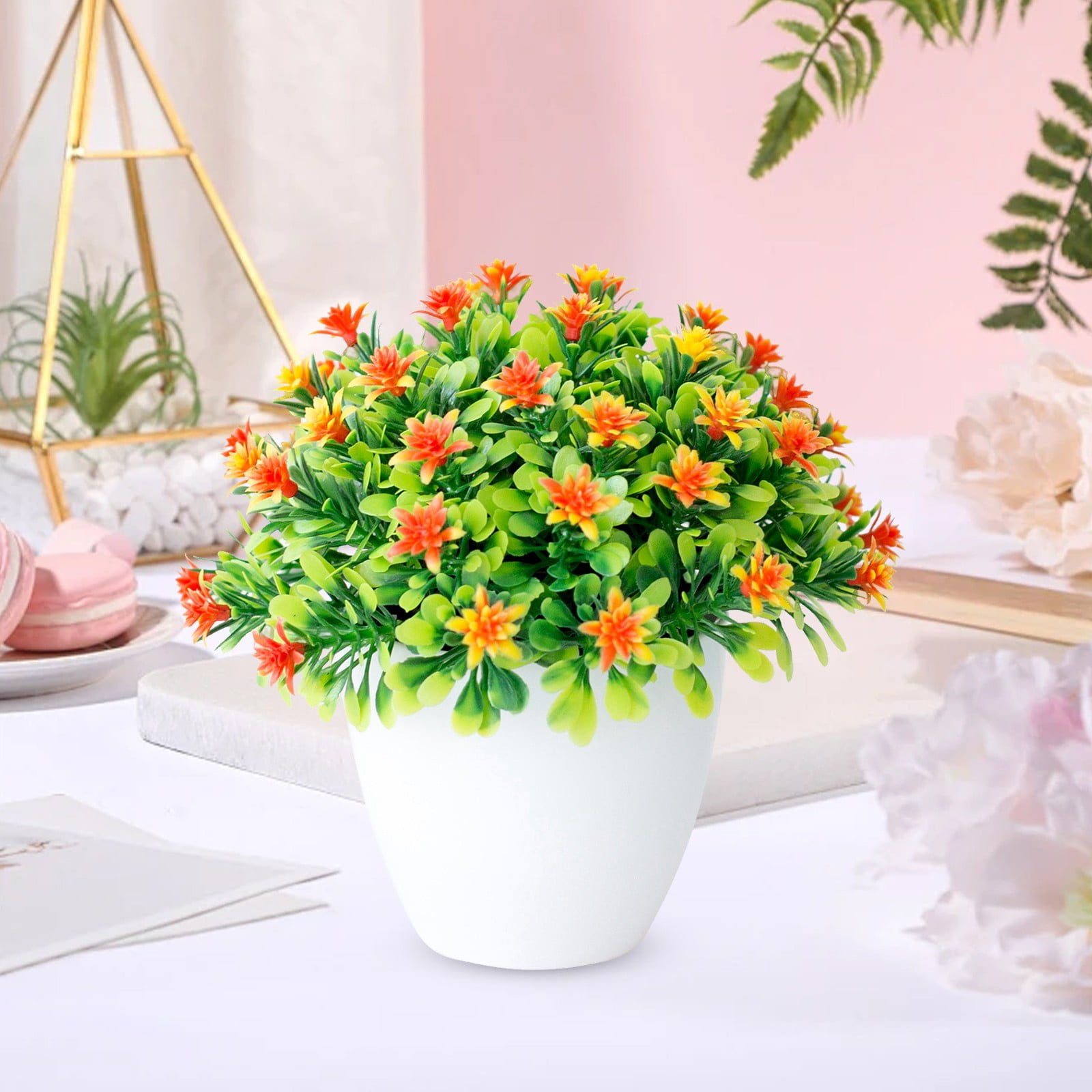 ZBFJINX Potted Artificial Plants Greenery In Pots Flowers Faux Herbs ...