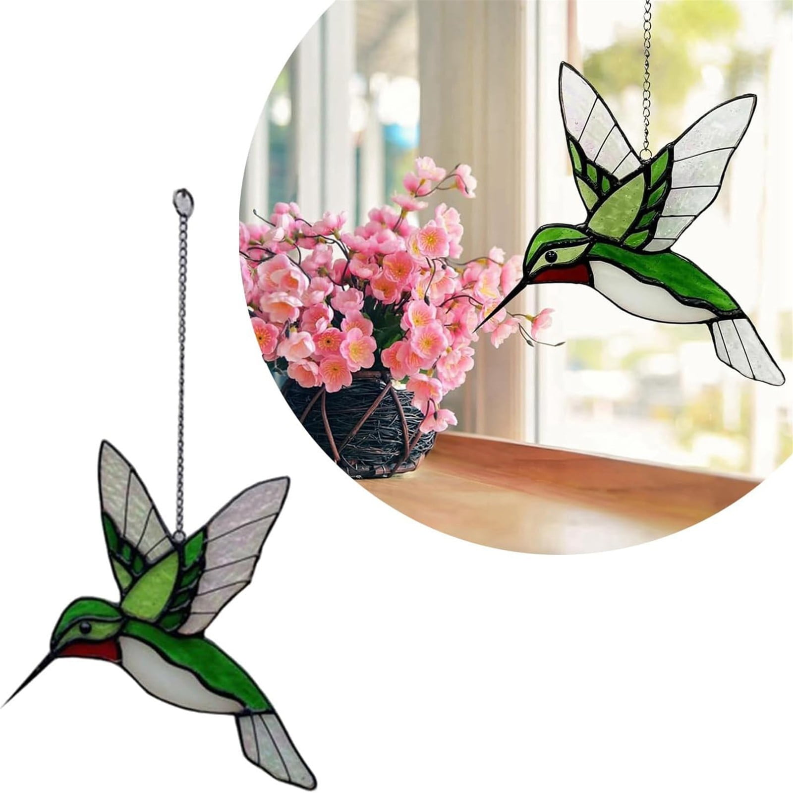 ZBFJINX Stained Glass Hummingbird Window Handmade Hummingbird Home ...