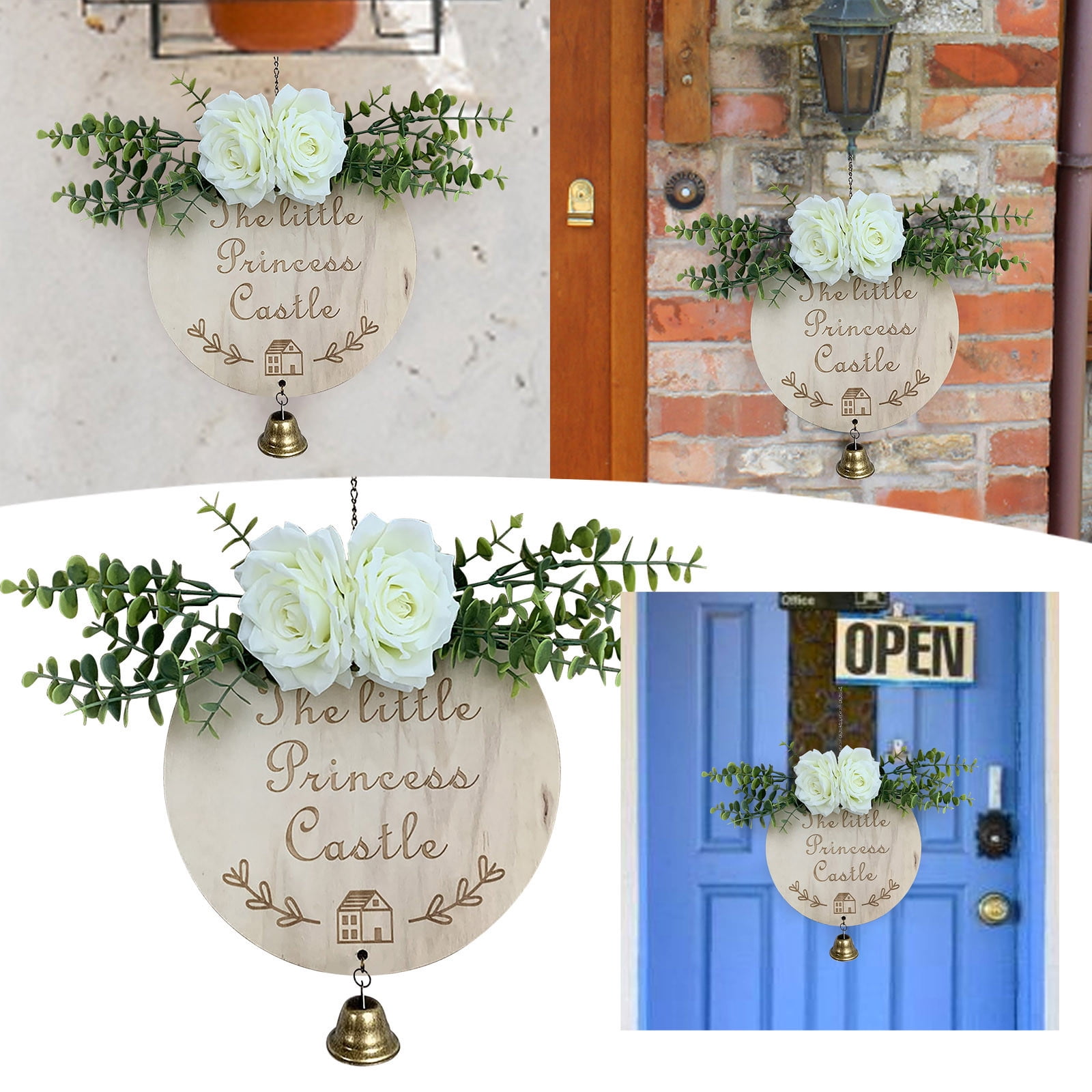 ZBFJINX Welcome Wooden Sign Imitation Flower With Bell Home Door ...