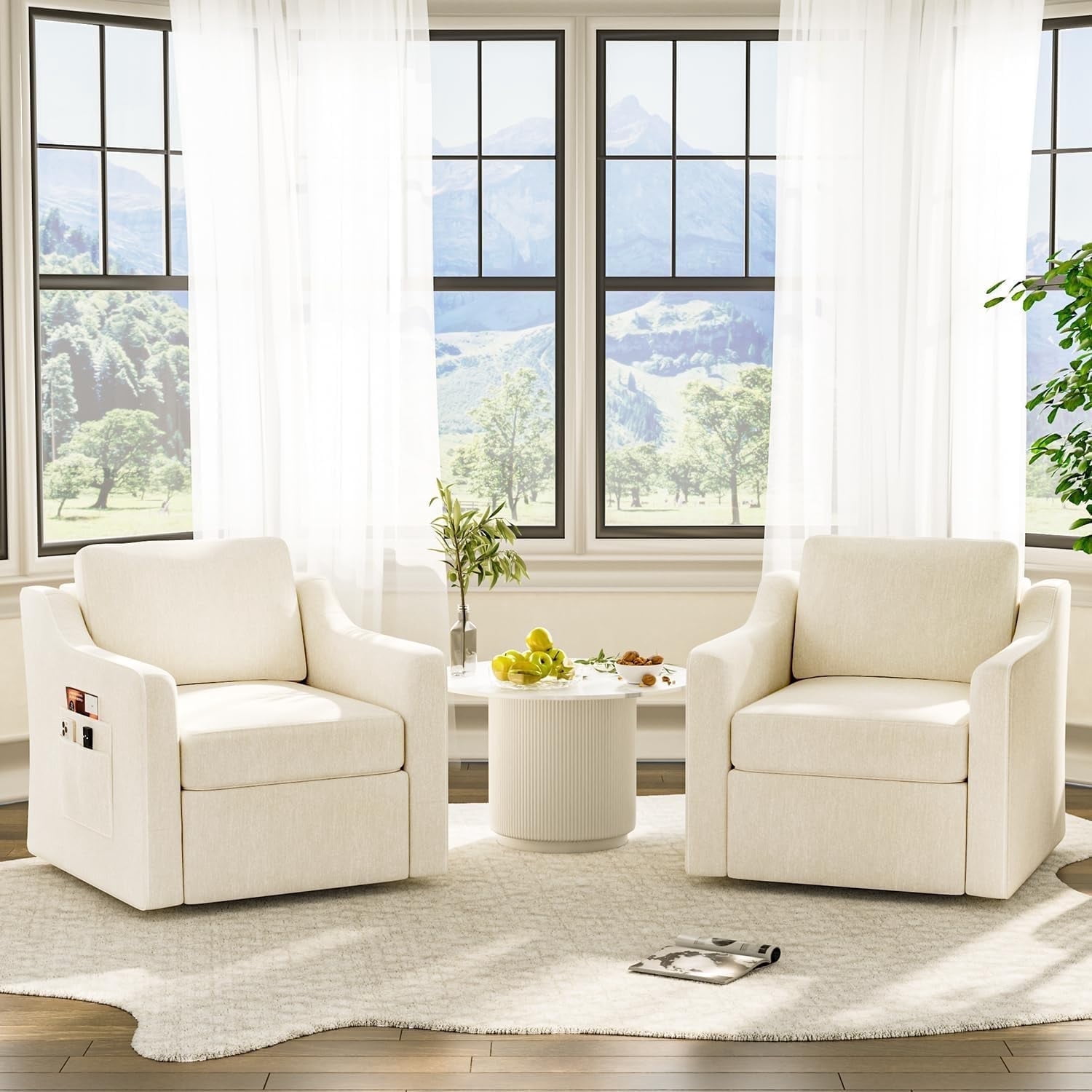 ZBOM, 360¬∞ Swivel Accent Chair Set of 2, Large Comfy Upholstered Beige ...