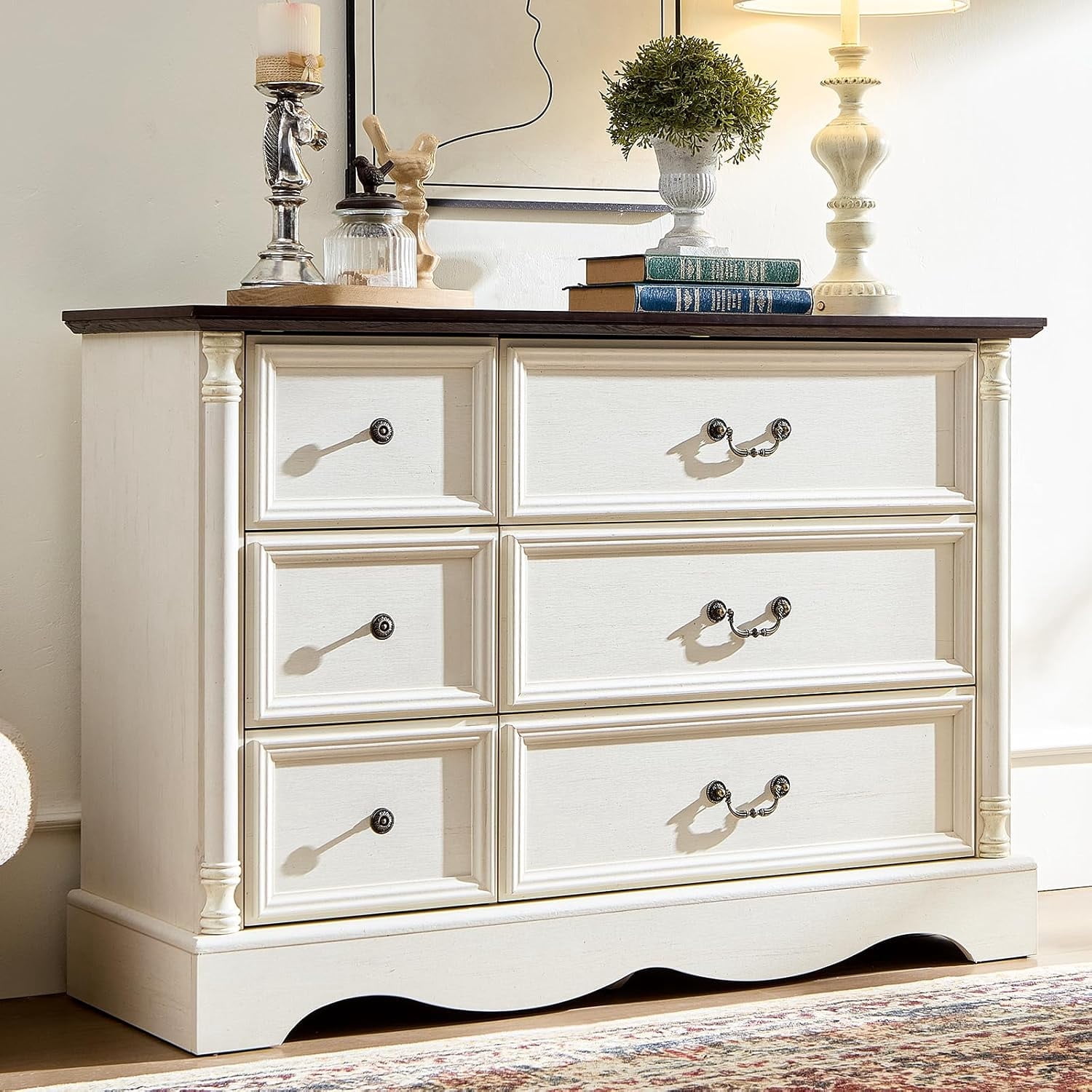ZBOM 6 Drawer Dresser, Farmhouse Style Chest of Drawers with Charging ...
