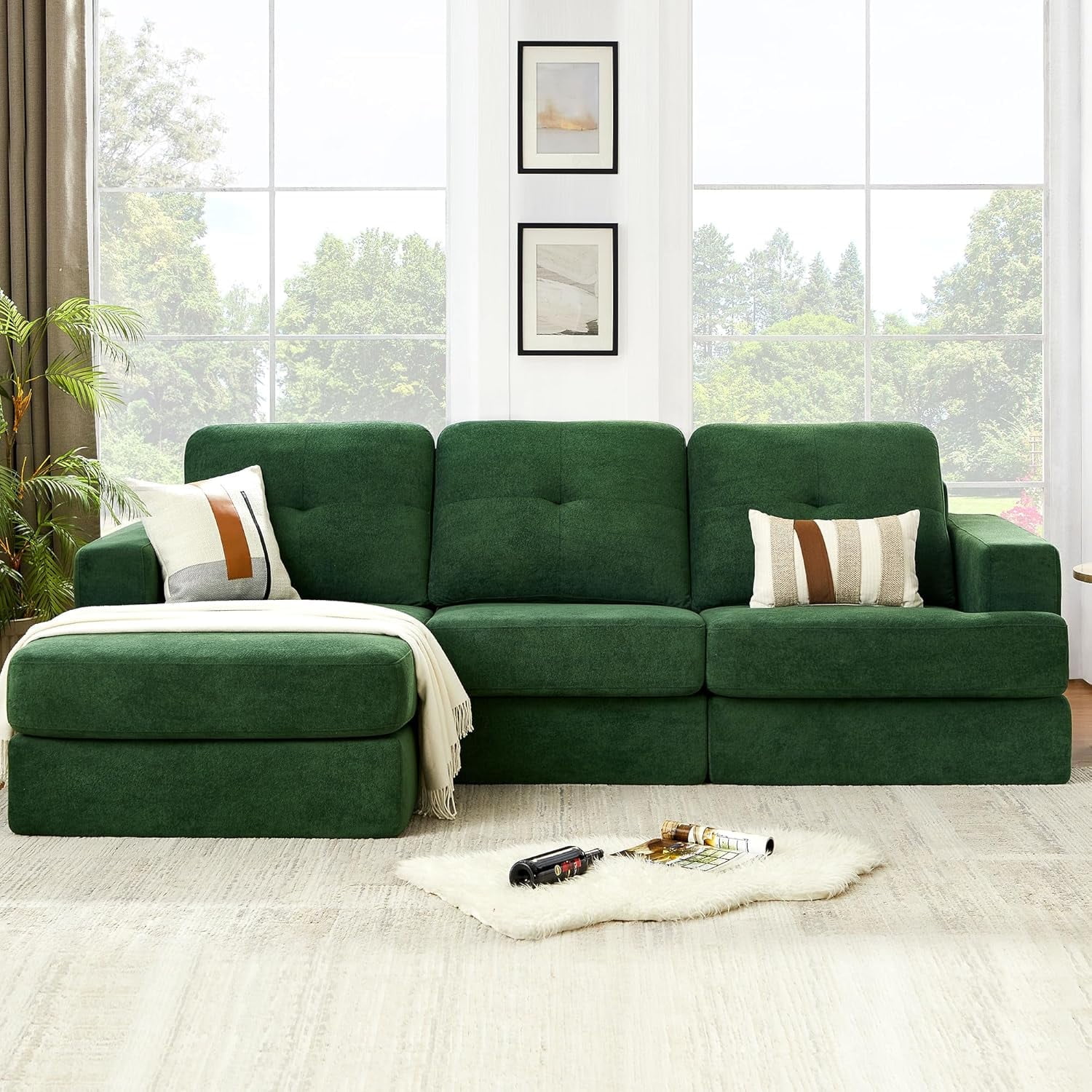 ZBOM Modern Compression Sectional Sofa - Soft Fabric Upholstered Three-seater Sofa - Upholstered ...