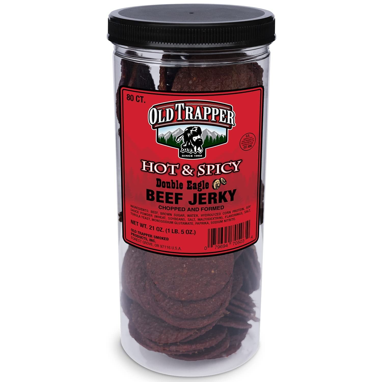 ZBSF Hot & Spicy Double Eagle Beef Jerky | Traditional Style Real Wood Smoked | 1 Jar (80Piece ...