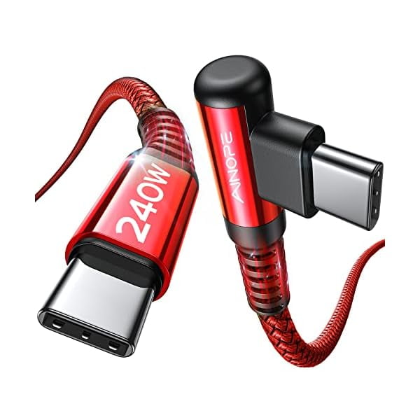 ZC 240W High Speed USB C Cable [10ft] USBC to USBC Cable, Right Angle C ...