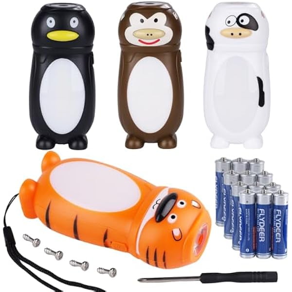ZC 4 Pack Animal Flashlights for Kids 2 in 1 Toddler Flashlight Camping ...