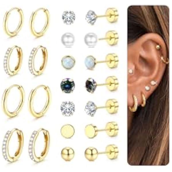ZC Hypoallergenic Stud Hoop Earrings for Women Flat Back Cartilage ...