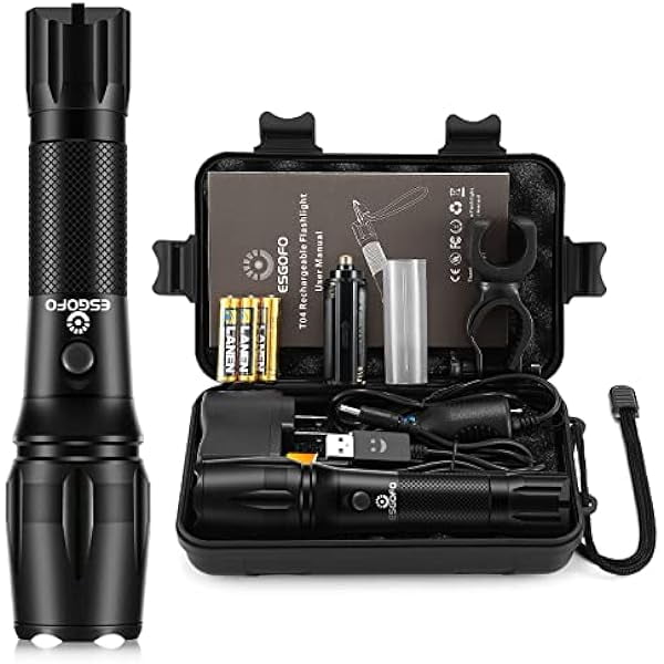 ZC Rechargeable Flashlights High Lumens 2000 2 Modes High/Low, Super ...