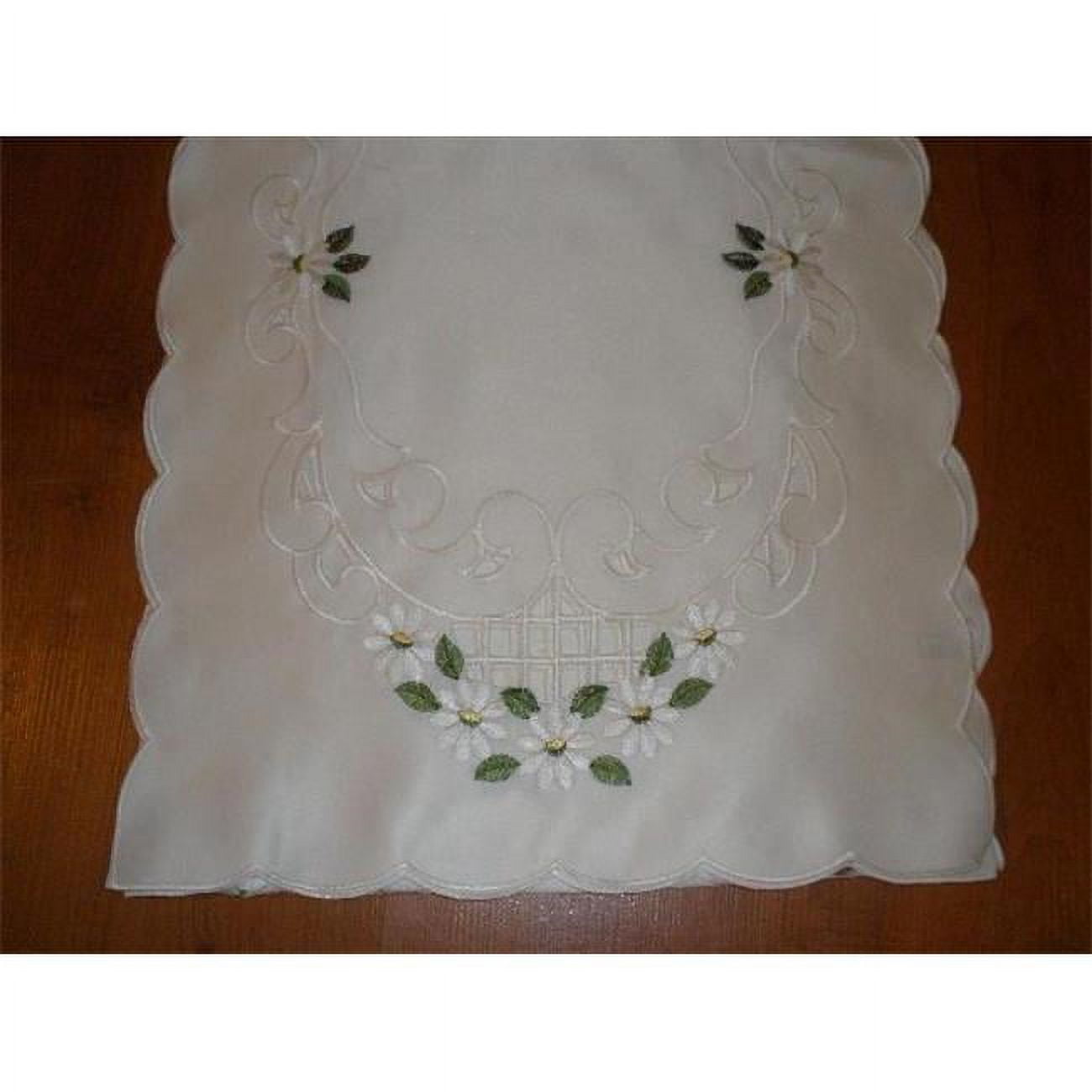 ZC0800296-1490 14 x 90 in. Embroidered Daisies And Lacy Cutwork Table ...