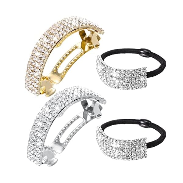ZC4 Pieces Rhinestone Barrette Glitter Hair Tie Metal Spring Hair Clip ...