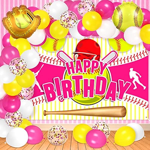 ZC43Pcs Softball Happy Birthday Banner and 42Pcs Softball Balloons ...