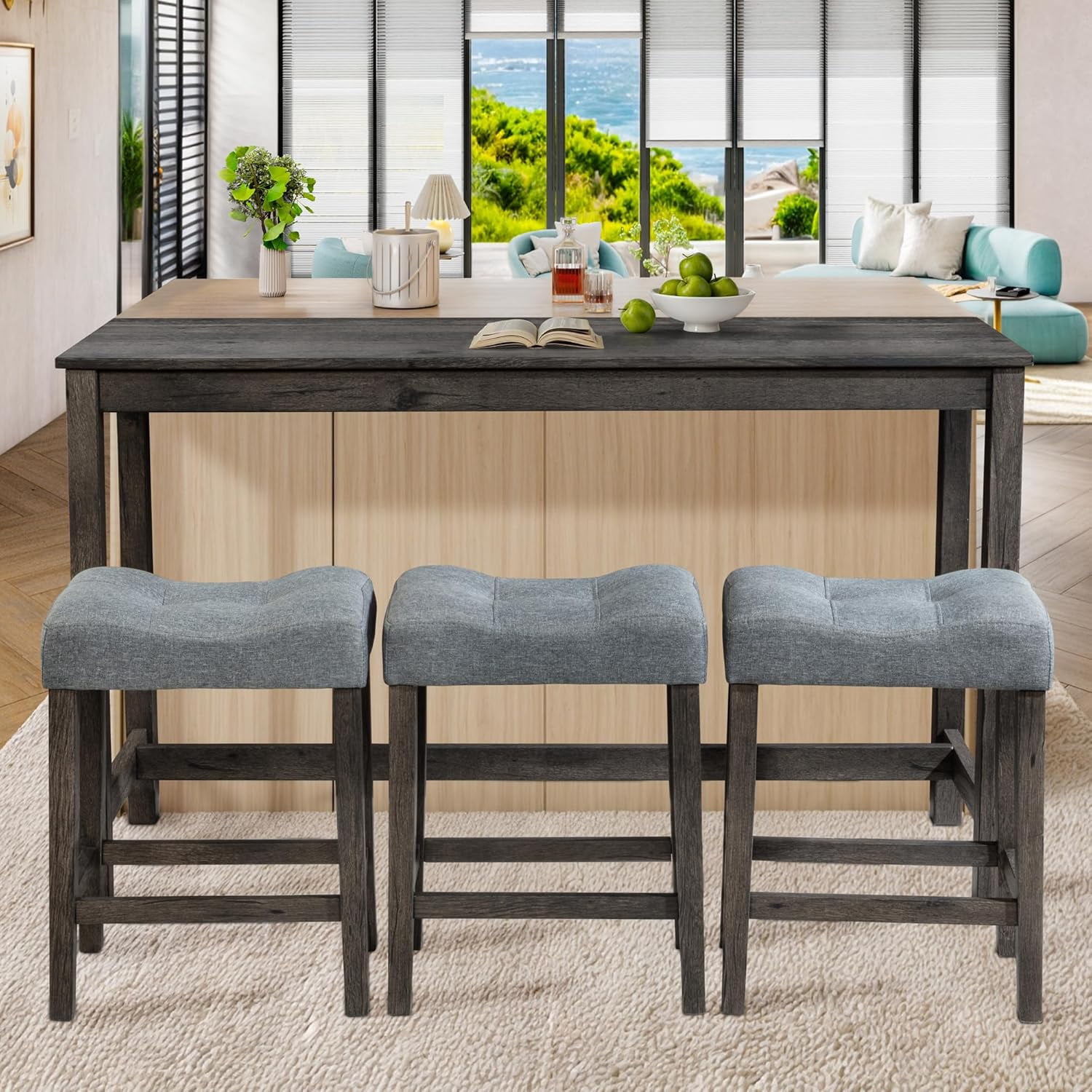ZCB LIKE HOME 4 Piece Bar Table Set with Power Outlet, Solid Wood 59 ...