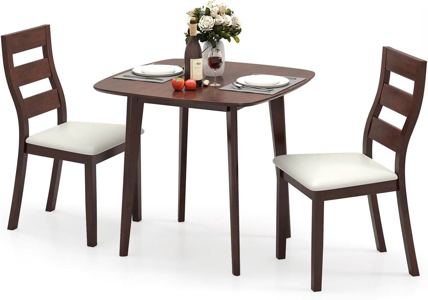 ZCB LIKE HOME Wooden Dining Table Set for 2, Square Kitchen Table with ...