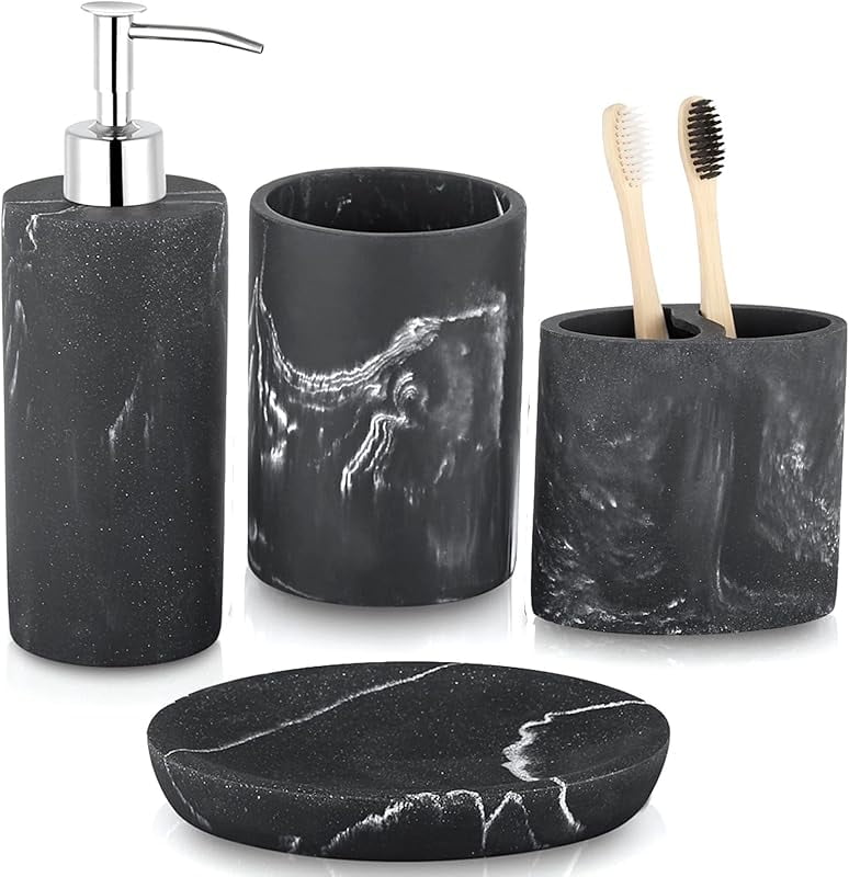 ZCCZ Matte Black Bathroom Accessory Sets, 4 Pieces Bathroom Accessories ...