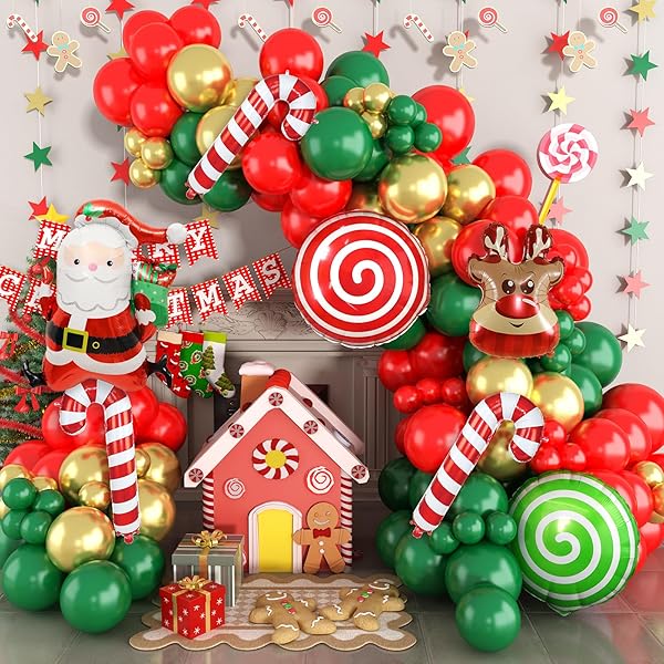 ZCChristmas Balloon Arch, Red Green Balloon Garland Kit with Santa ...