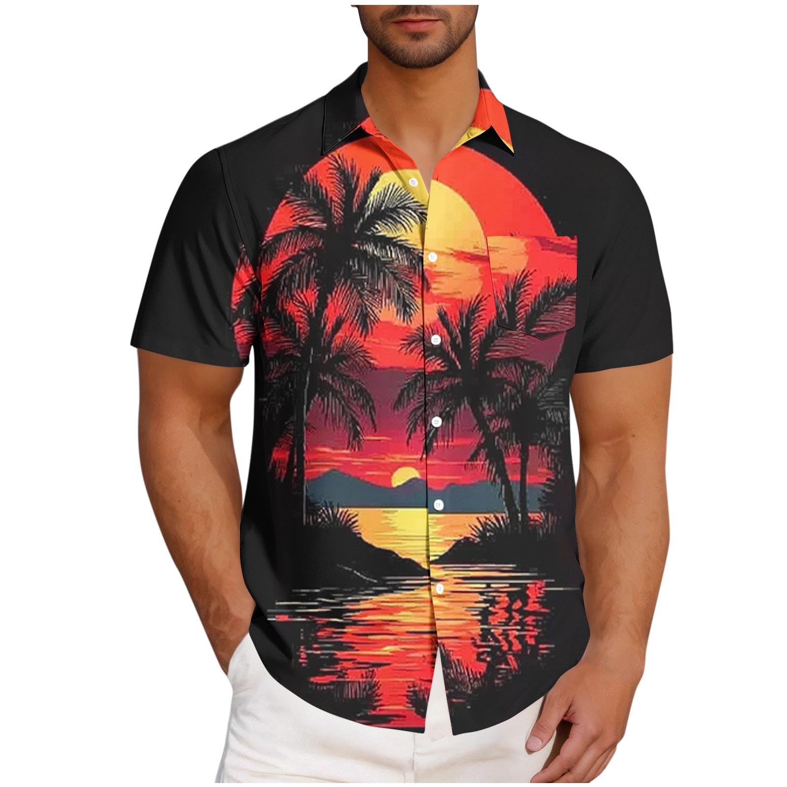 ZCFZJW 3D Novelty Print Hawaiian Shirts for Men Trendy Summer Tropical Palm Tree Beach Vacation ...
