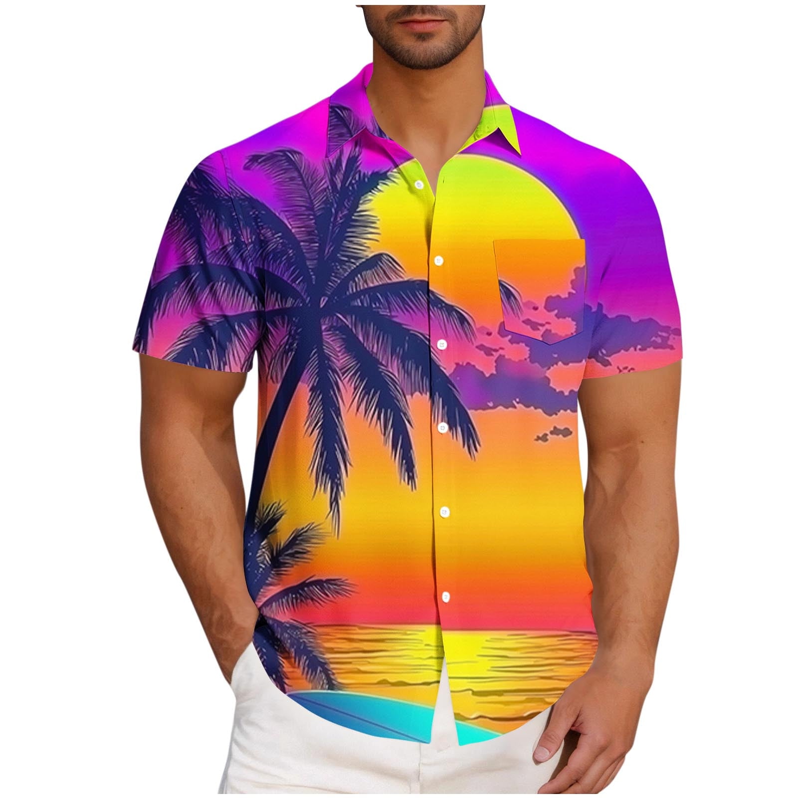ZCFZJW 3D Novelty Print Hawaiian Shirts for Men Trendy Summer Tropical Palm Tree Beach Vacation ...