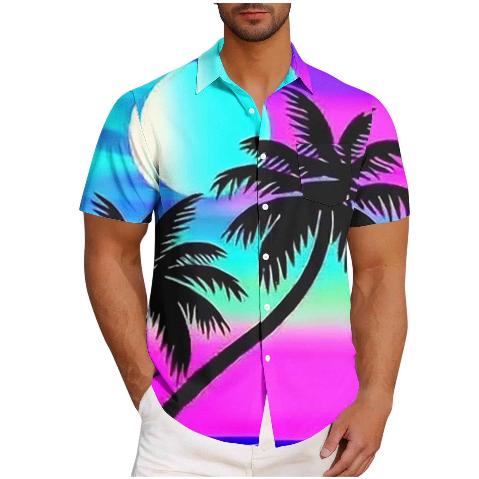 ZCFZJW 3D Novelty Print Hawaiian Shirts for Men Trendy Summer Tropical Palm Tree Beach Vacation ...