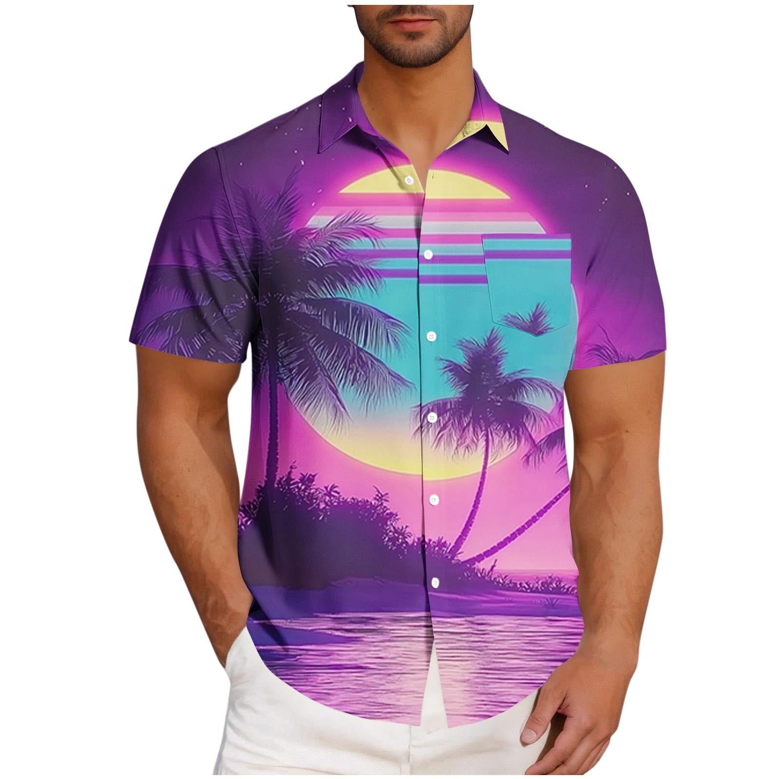 ZCFZJW 3D Novelty Print Hawaiian Shirts for Men Trendy Summer Tropical Palm Tree Beach Vacation ...