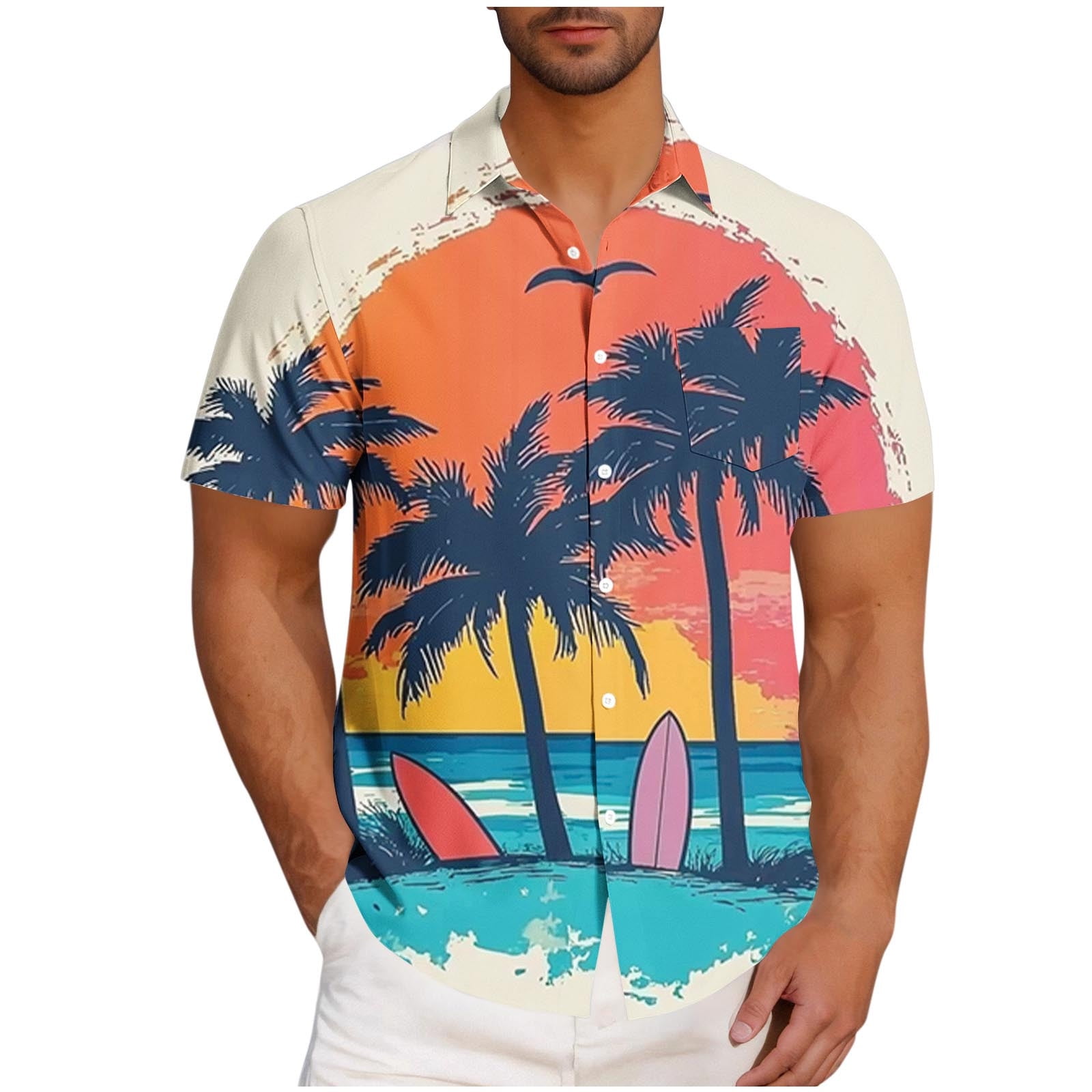ZCFZJW 3D Novelty Print Hawaiian Shirts for Men Trendy Summer Tropical Palm Tree Beach Vacation ...
