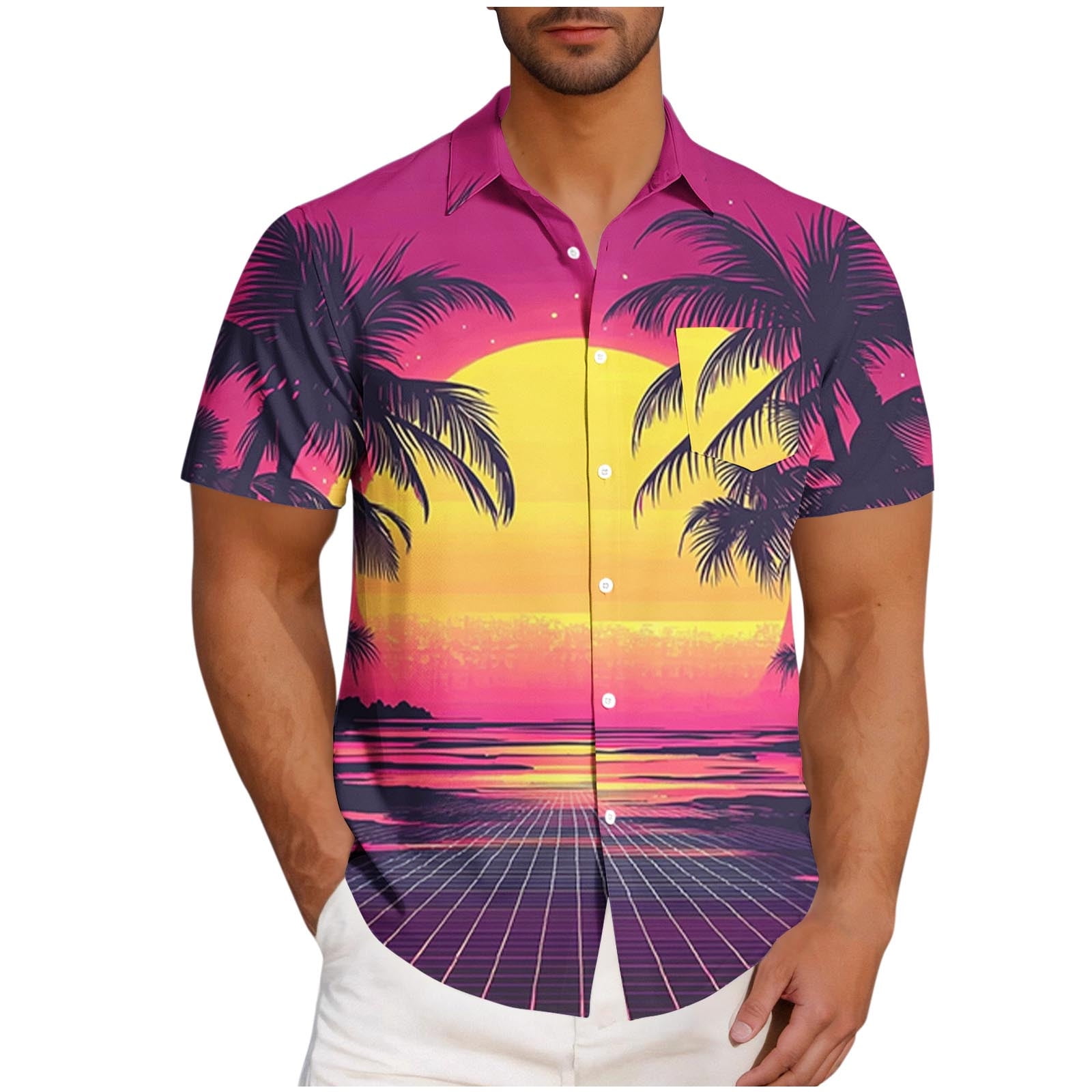 ZCFZJW 3D Novelty Print Hawaiian Shirts for Men Trendy Summer Tropical Palm Tree Beach Vacation ...