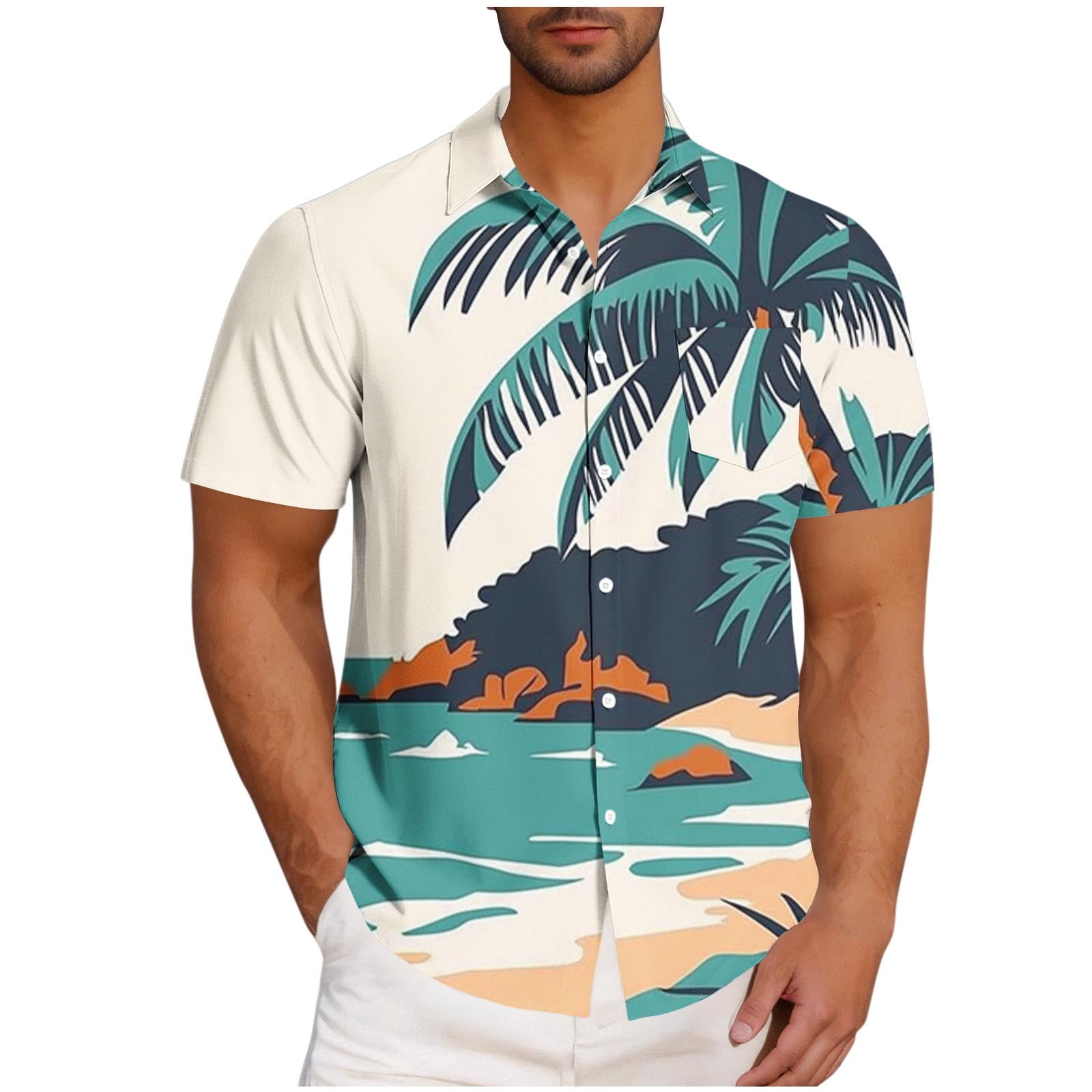 ZCFZJW 3D Novelty Print Hawaiian Shirts for Men Trendy Summer Tropical Palm Tree Beach Vacation ...