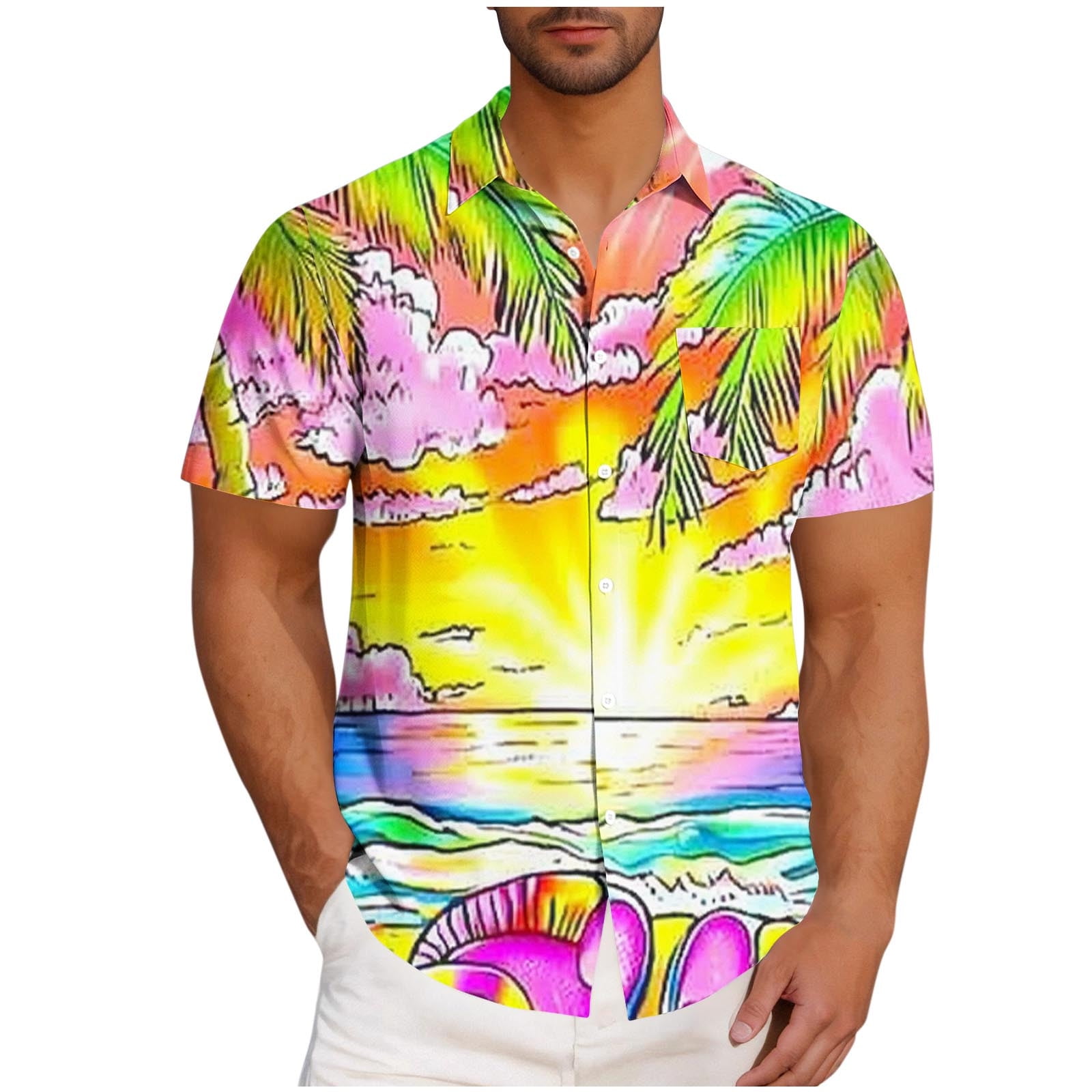 ZCFZJW 3D Novelty Print Hawaiian Shirts for Men Trendy Summer Tropical Palm Tree Beach Vacation ...