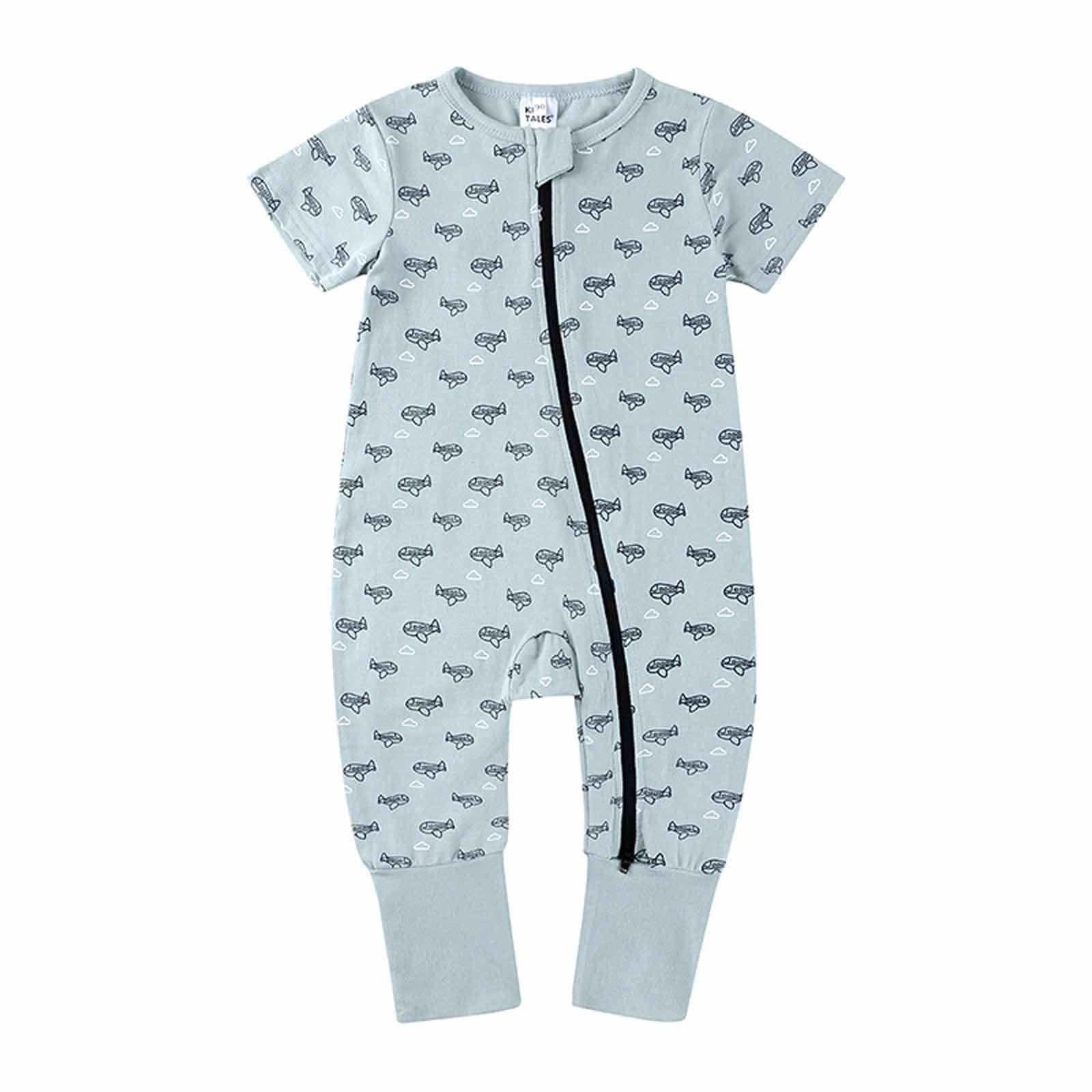 ZCFZJW Baby One Piece Footless Pajamas Cotton Short Sleeve Cute Cartoon Printing 2 Way Zipper ...