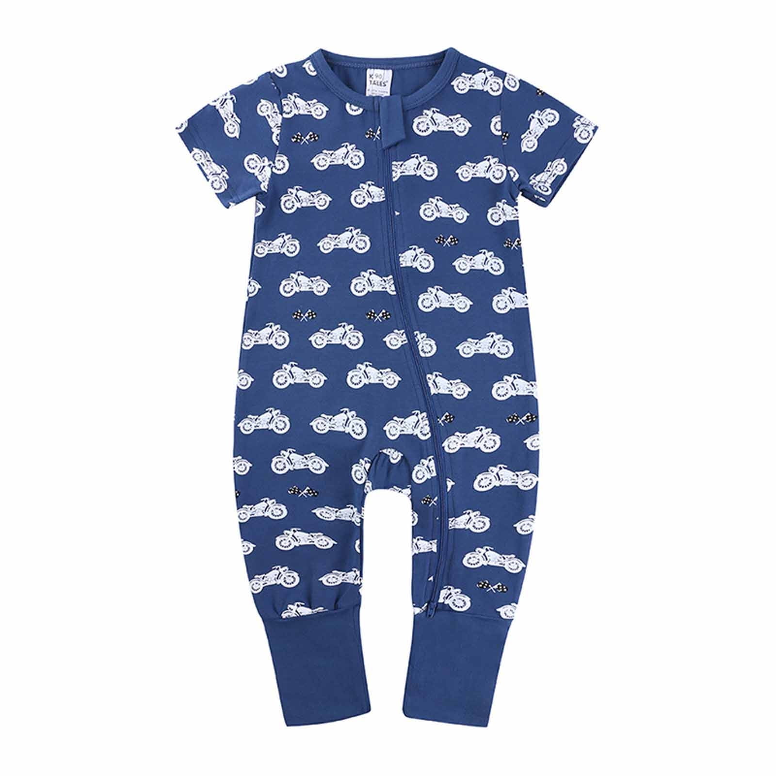 ZCFZJW Baby One Piece Footless Pajamas Cotton Short Sleeve Cute Cartoon Printing 2 Way Zipper ...