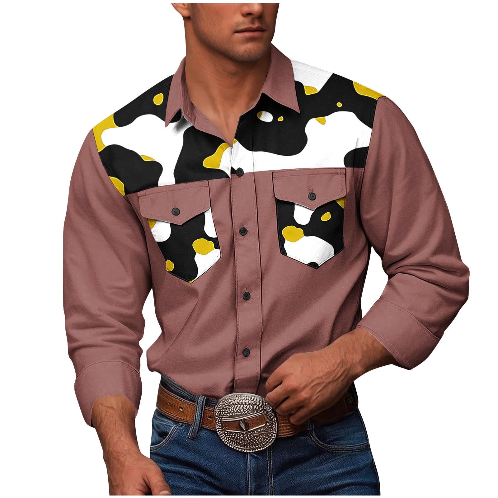 ZCFZJW Camo Western Cowboy Shirts for Men Casual Fall Long Sleeve ...