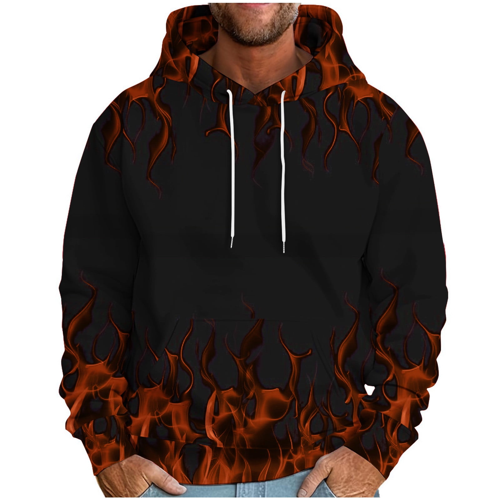 ZCFZJW Fashion 3D Flame Pattern Print Long Sleeve Hooded Sweatshirts ...