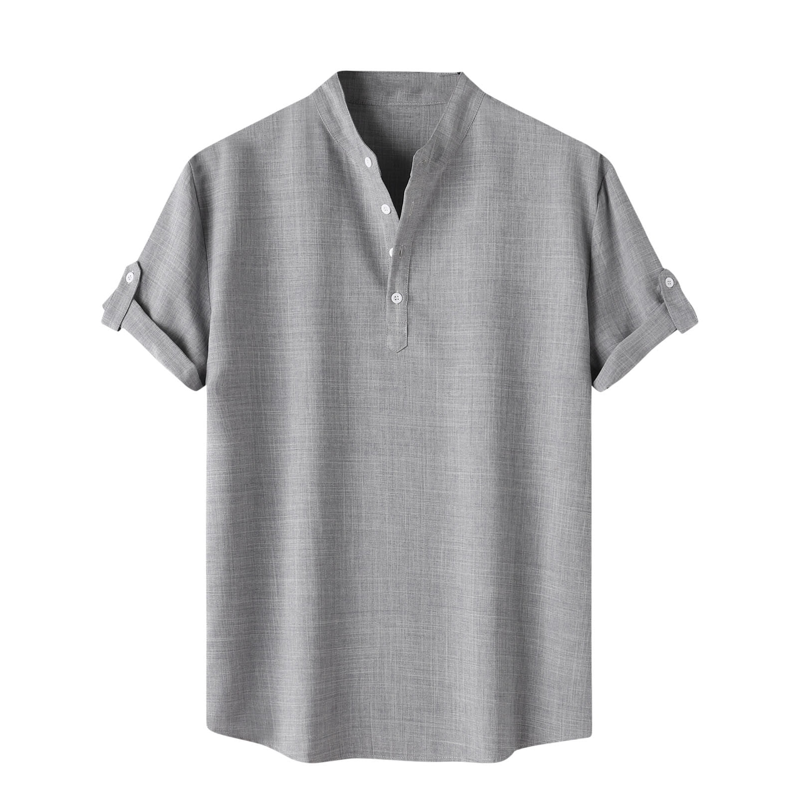 ZCFZJW Half Button up Shirts for Men Casual Solid Color Rolled Short ...