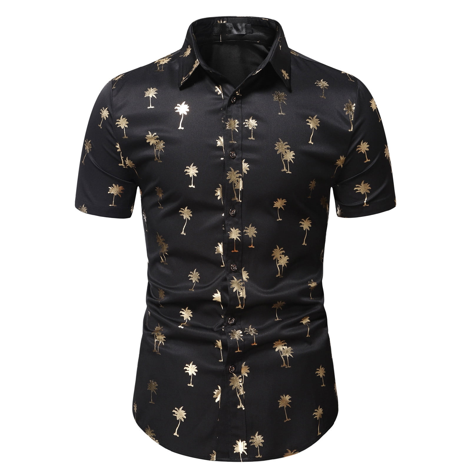 ZCFZJW Hawaiian Shirt for Men Short Sleeves Gold Tropical Palm Tree Printed Button Down Summer ...