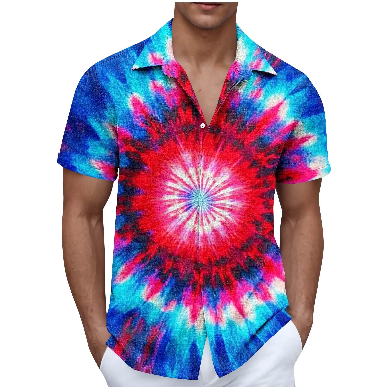 ZCFZJW Hawaiian Shirts for Men Casual Tie Dye Gradient Color Print ...