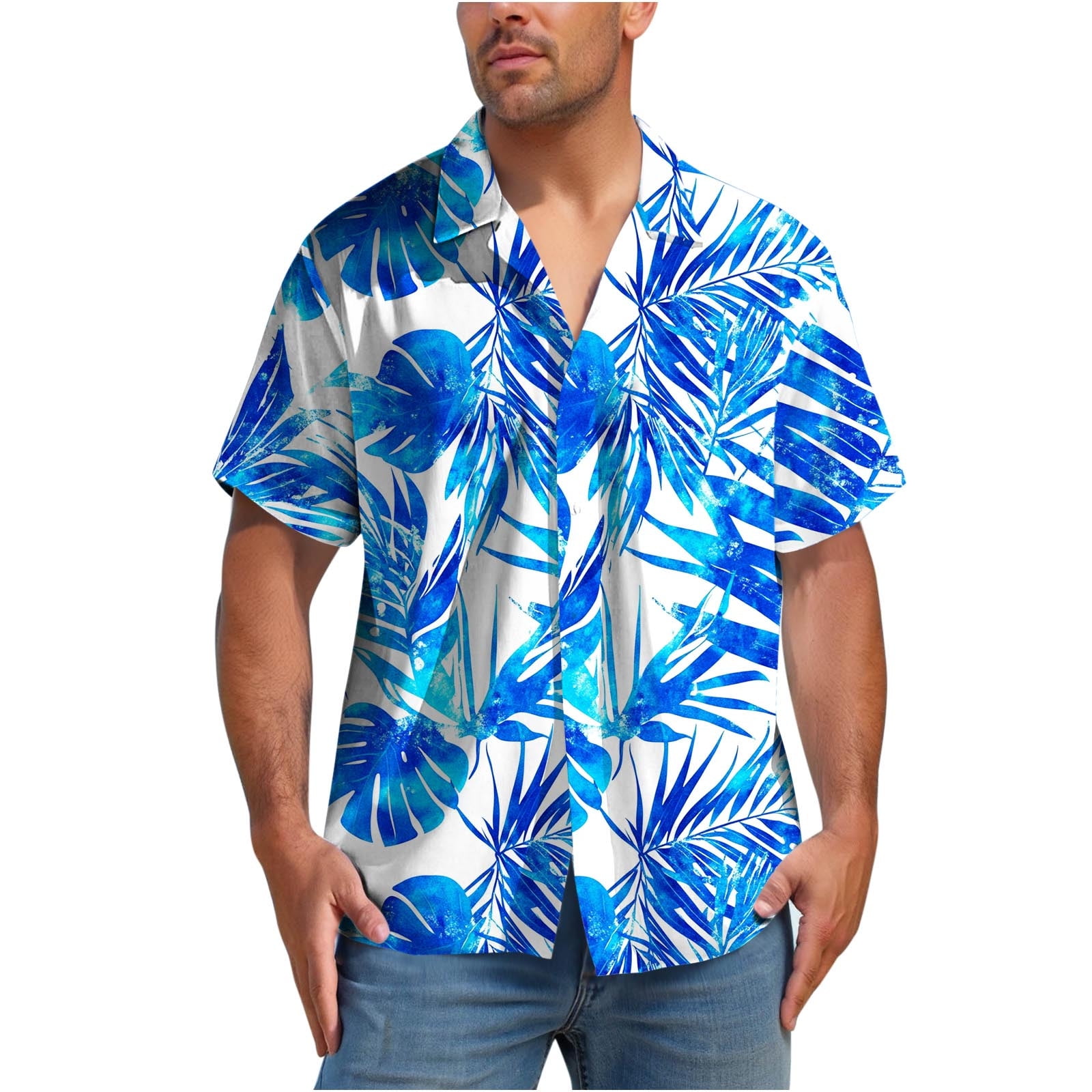 ZCFZJW Hawaiian Shirts for Men Fashion Summer Tropical Palm Tree Print Short Sleeve Button Down ...