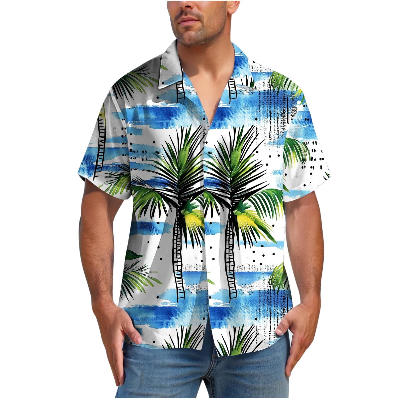 ZCFZJW Hawaiian Shirts for Men Fashion Summer Tropical Palm Tree Print ...
