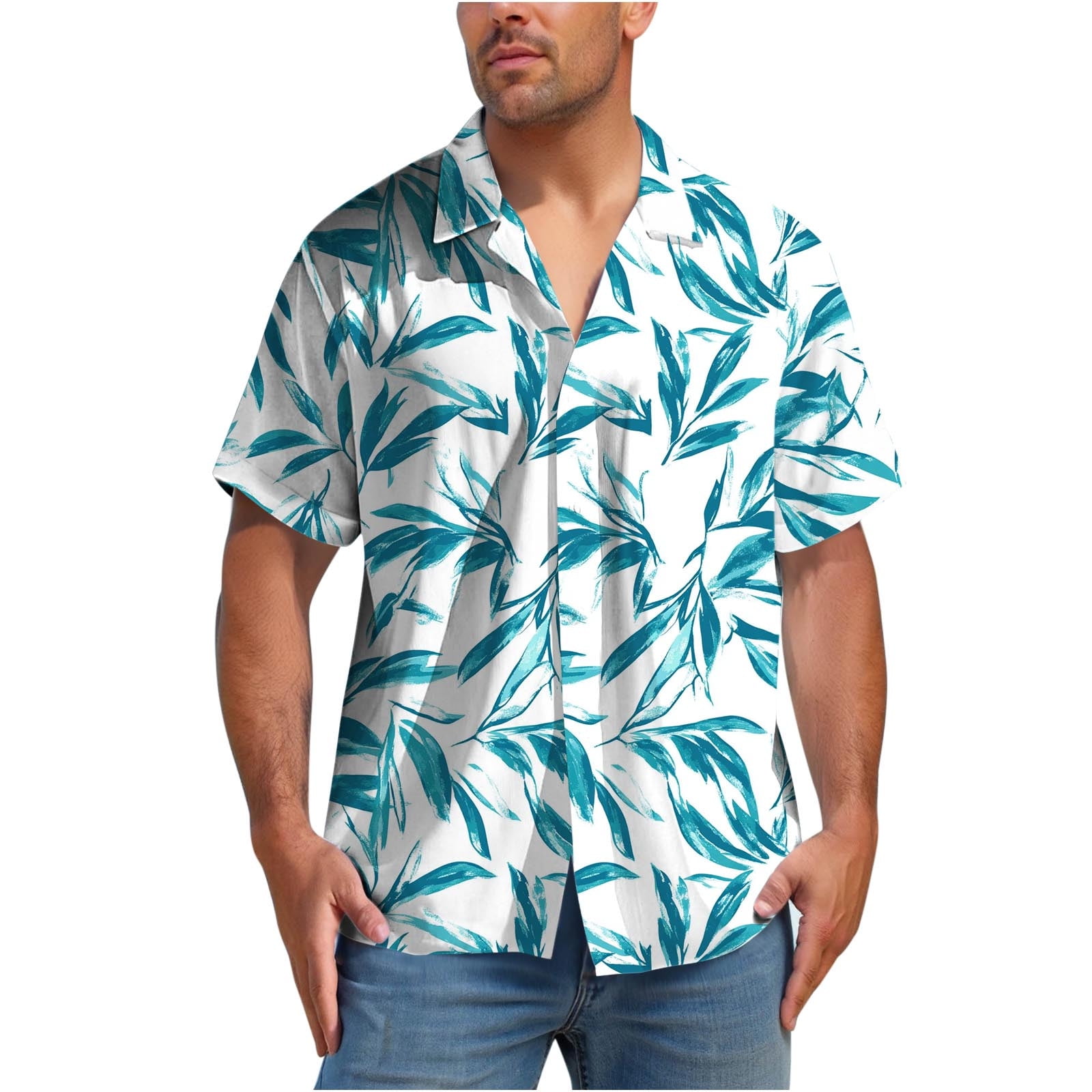 ZCFZJW Hawaiian Shirts for Men Fashion Summer Tropical Palm Tree Print Short Sleeve Button Down ...