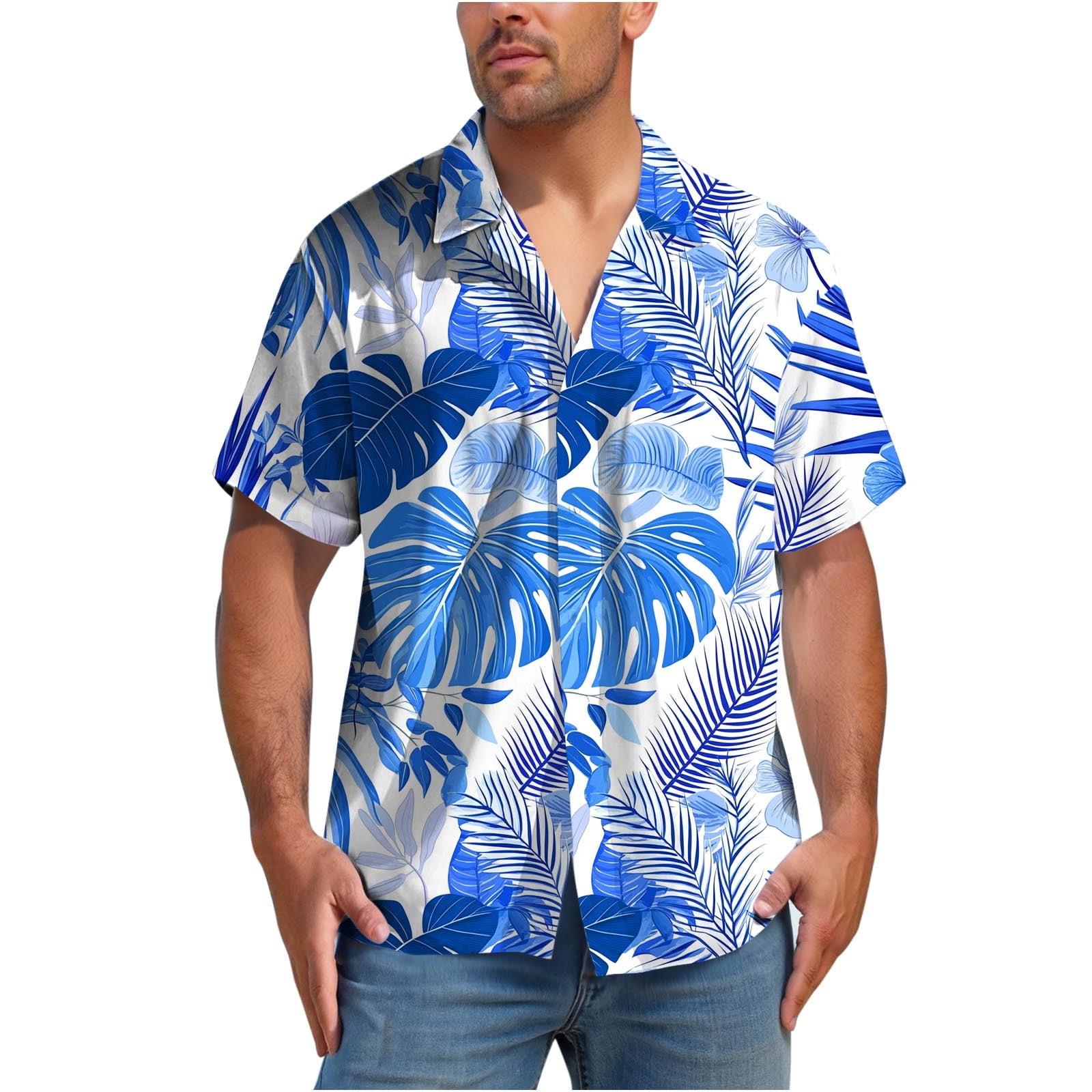 ZCFZJW Hawaiian Shirts for Men Fashion Summer Tropical Palm Tree Print Short Sleeve Button Down ...